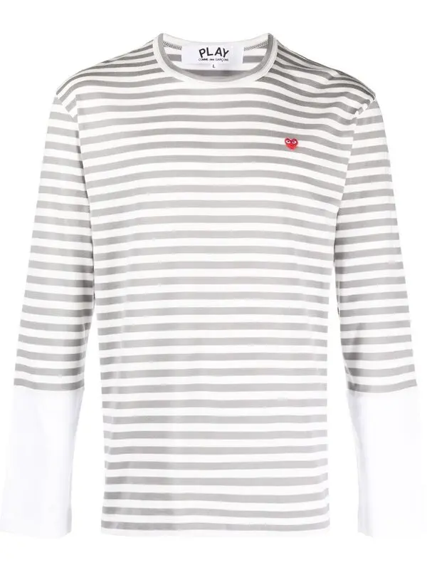 Play Comme Des Garcon Striped Long-sleeved T-shirt - Grey