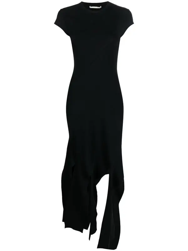 Stella McCartney Striped Fringe Hem Midi Dress - Black
