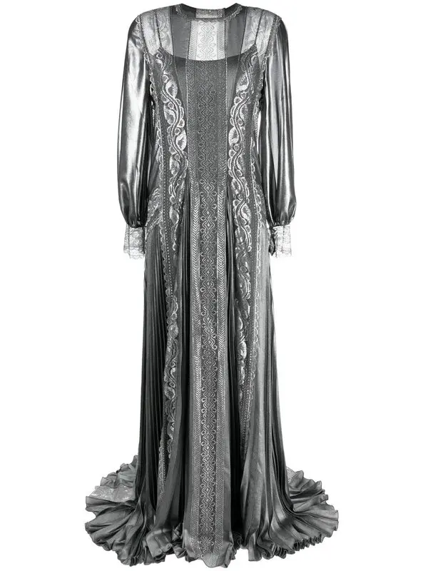 Alberta Ferretti Metallic Jacquard Lace Cuff Gown
