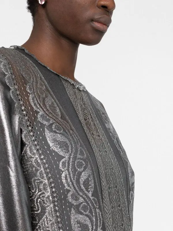 Alberta Ferretti Metallic Jacquard Lace Cuff Gown