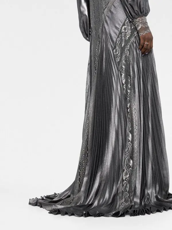 Alberta Ferretti Metallic Jacquard Lace Cuff Gown