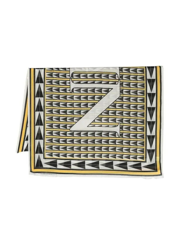 LANVIN Geometric-print Fringed Scarf - Black