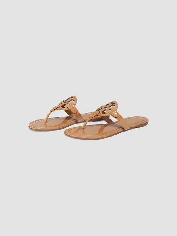 Tory Burch Miller Patent Leather Thong Sandals - Tan