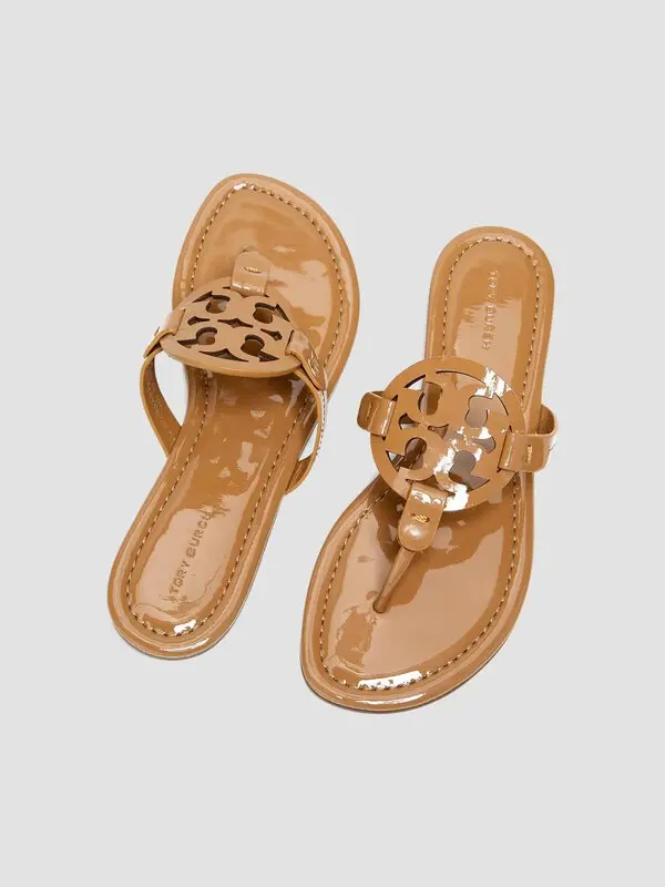 Tory Burch Miller Patent Leather Thong Sandals - Tan