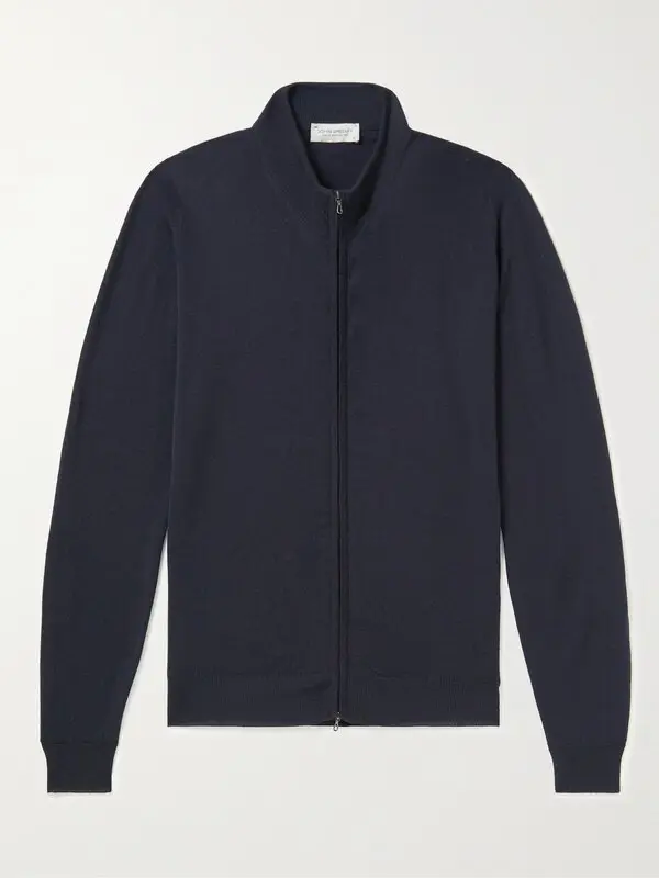 John Smedley Merino Wool Zip-up Cardigan - Blue