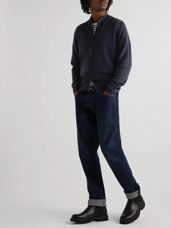 John Smedley Merino Wool Zip-up Cardigan - Blue