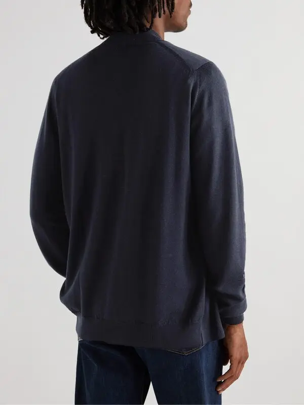 John Smedley Merino Wool Zip-up Cardigan - Blue