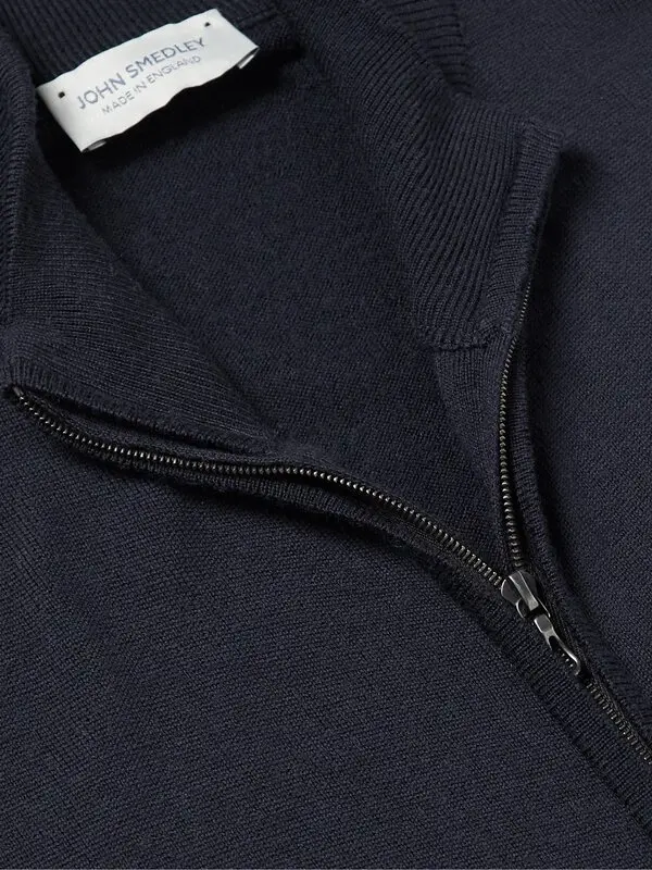 John Smedley Merino Wool Zip-up Cardigan - Blue