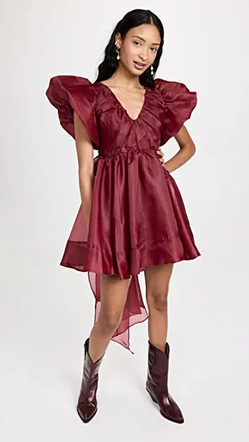 Aje Gretta Organza Mini Dress - Burgundy | Editorialist