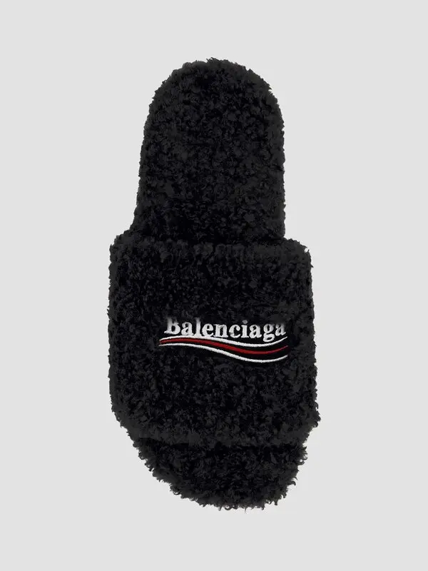 Balenciaga Fluffy Slide Sandals - Black