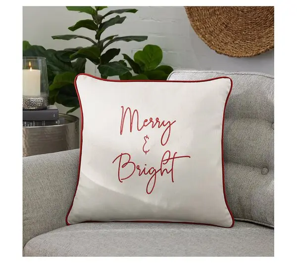 SORRA HOME Merry & Bright Embroidered Sunbrella Pillow