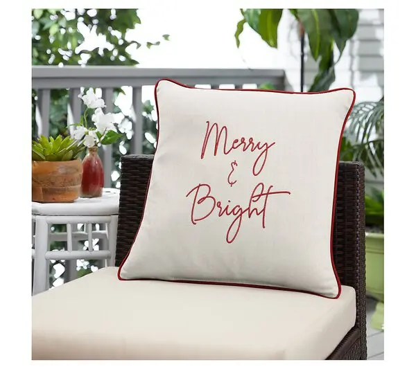 SORRA HOME Merry & Bright Embroidered Sunbrella Pillow
