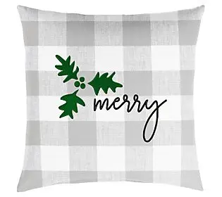 SORRA HOME Merry' 18' Plaid Embroidered Pillow - One-color