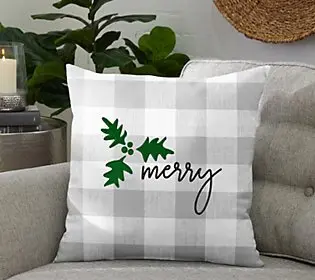 SORRA HOME Merry' 18' Plaid Embroidered Pillow