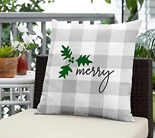 SORRA HOME Merry' 18' Plaid Embroidered Pillow
