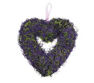 NORTHLIGHT Purple Moss And Green Twig Valentine's Day Hear Wreath 14.5 - One-color