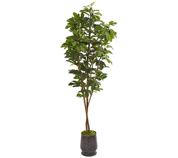 NEARLY NATURAL 88' Fig Tree In Ribbed Metal Planter Nearly Atural