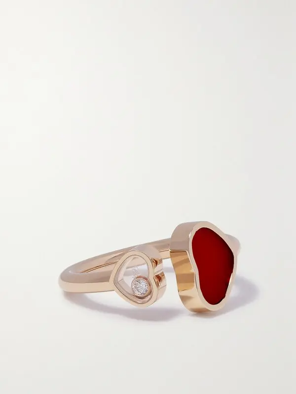 Chopard Happy Hearts 18-karat Rose Gold, Carnelian And Diamond Ring - Red