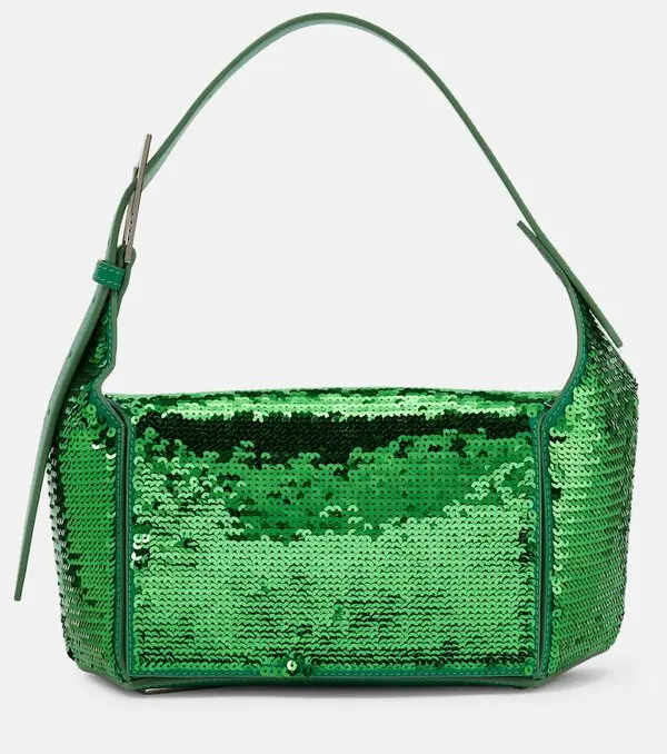 Attico 7/7 Sequined Leather Shoulder Bag - Green