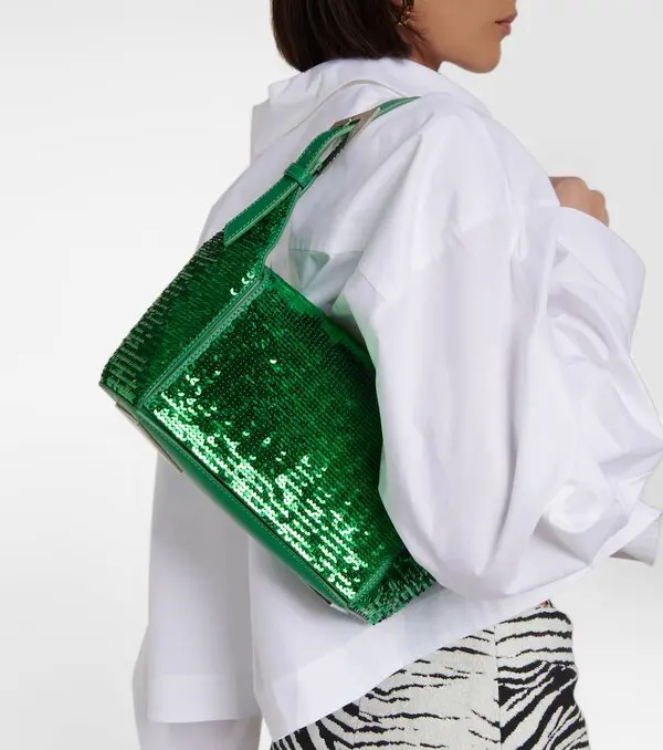 Attico 7/7 Sequined Leather Shoulder Bag - Green