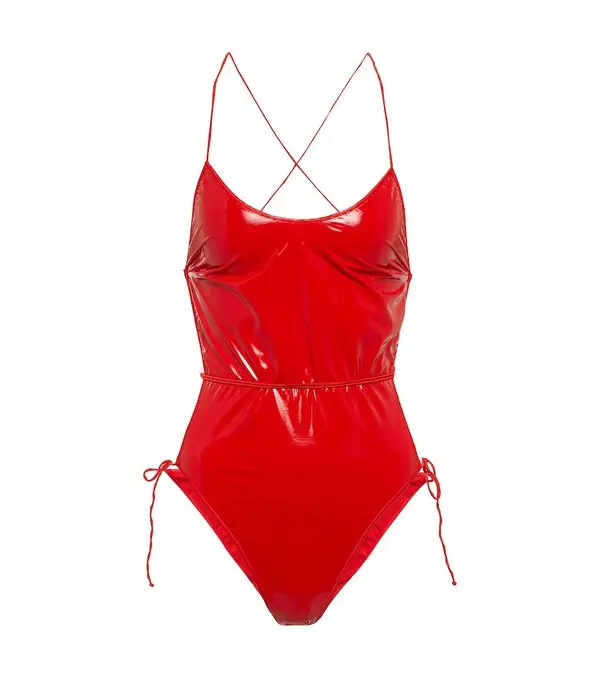 Oseree Glow Latex Lacé Swimsuit - Red