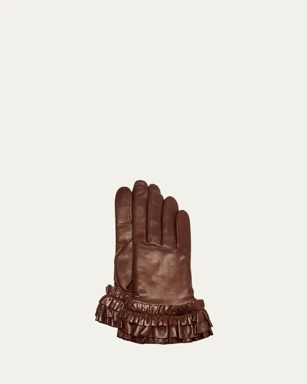 AGNELLE Ruffle Cuffs Leather Gloves