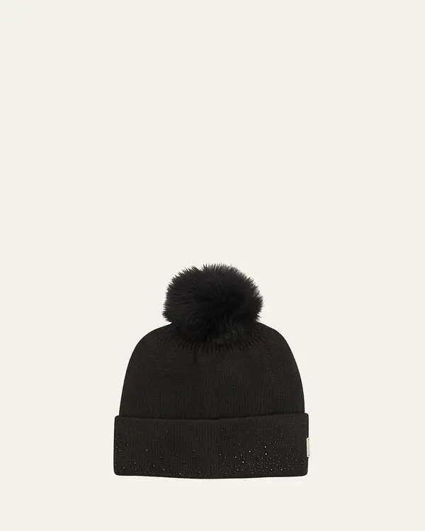 Gorski Embellished Toscana Lamb Pom Knit Beanie - Black