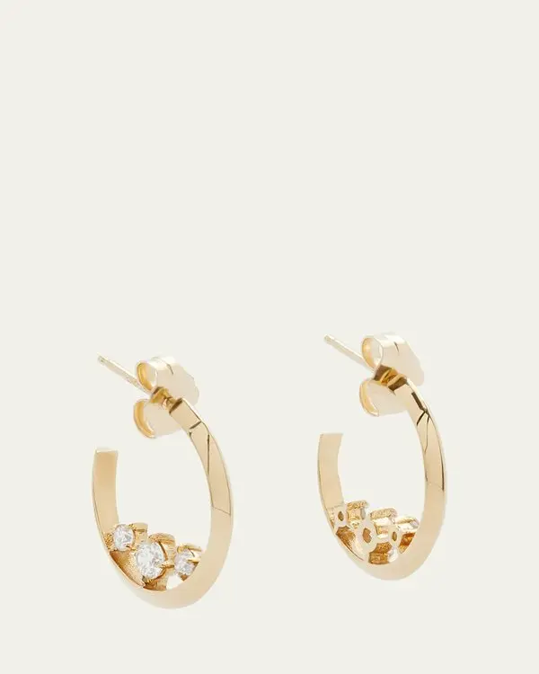 Lizzie Mandler Eclat 3 Diamond Knife Edge Hoop Earrings - Gold