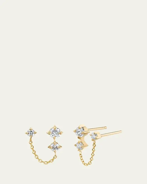 Lizzie Mandler Wave Double-piercing 3 Diamond Stud Earring, Single - Gold