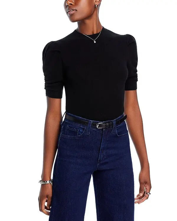 FRAME Ruched Puff Sleeve Sweater - Noir