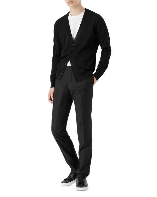 Emporio Armani Solid Wool Slim Fit V Neck Cardigan - Black