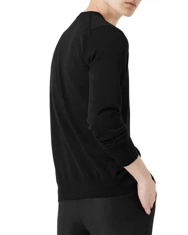 Emporio Armani Solid Wool Slim Fit V Neck Cardigan - Black