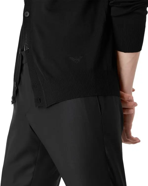 Emporio Armani Solid Wool Slim Fit V Neck Cardigan - Black