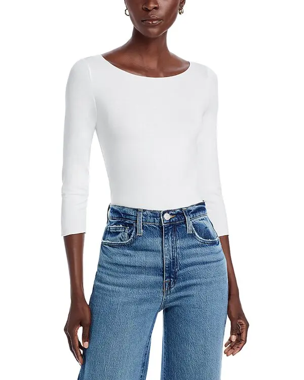 Majestic Filatures Boatneck Three Quarter Sleeve Top - Blanc
