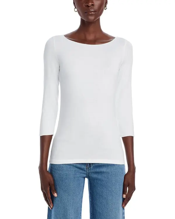 Majestic Filatures Boatneck Three Quarter Sleeve Top - Blanc