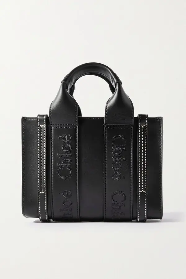 Chloé Net Sustain Woody Mini Embroidered Leather Tote