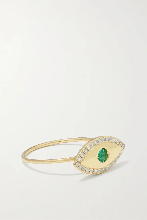 JENNIFER MEYER Medium Evil Eye 18-karat Diamond And Emerald Ring - Gold