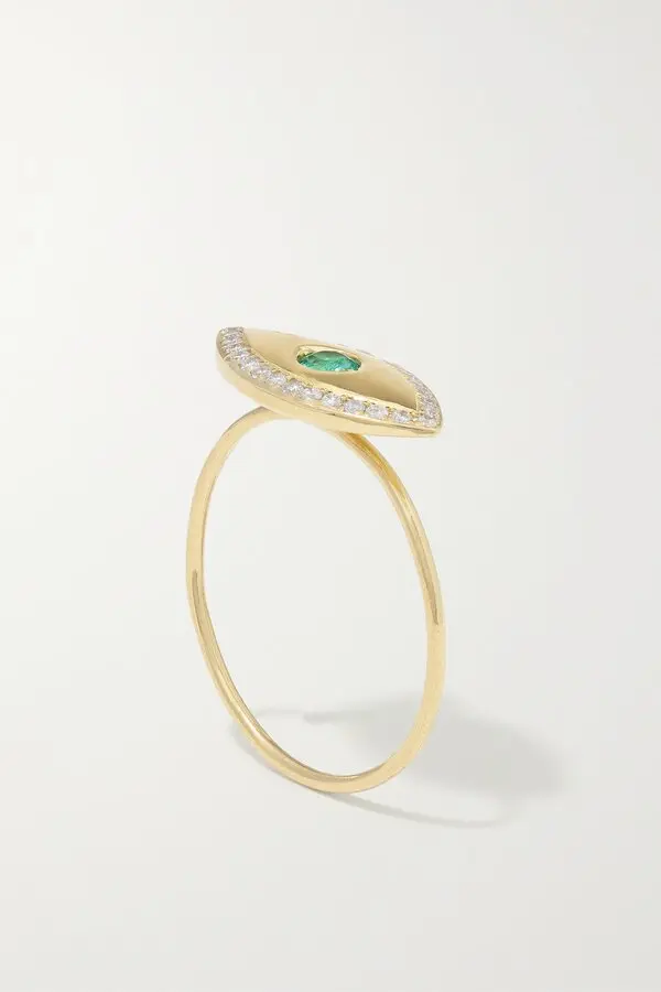 JENNIFER MEYER Medium Evil Eye 18-karat Diamond And Emerald Ring