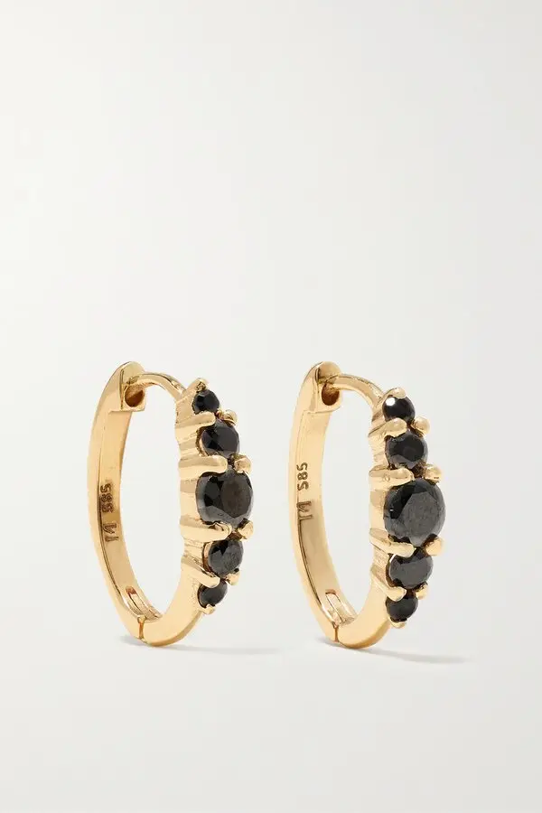 Ileana Makri Rivulet Medium 18-karat Gold Diamond Hoop Earrings - Black