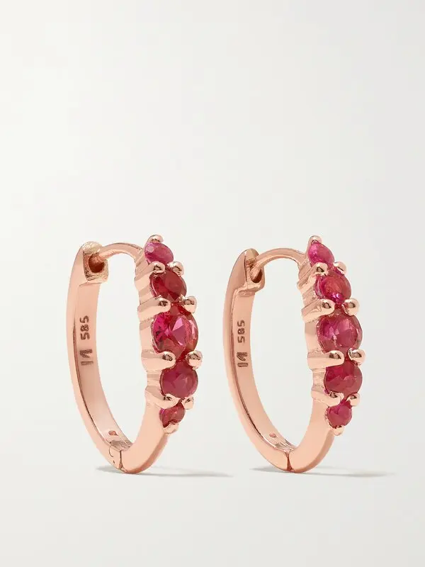Ileana Makri Rivulet Medium 18-karat Rose Gold Ruby Hoop Earrings - Red