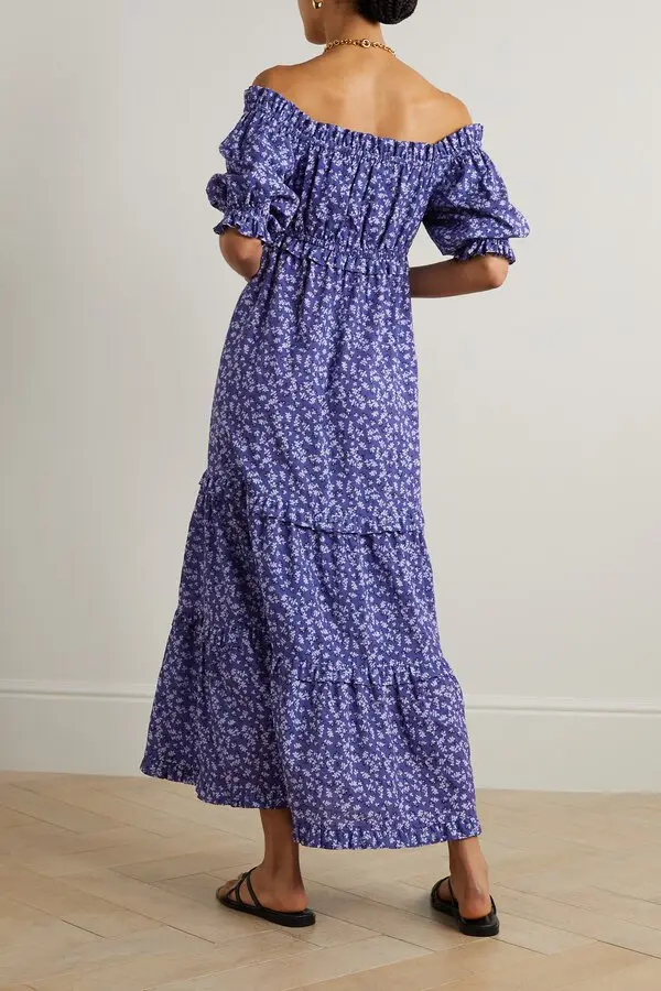 Peony Net Sustain Off-the-shoulder Organic Cotton And Ecovero-blend Maxi Dress
