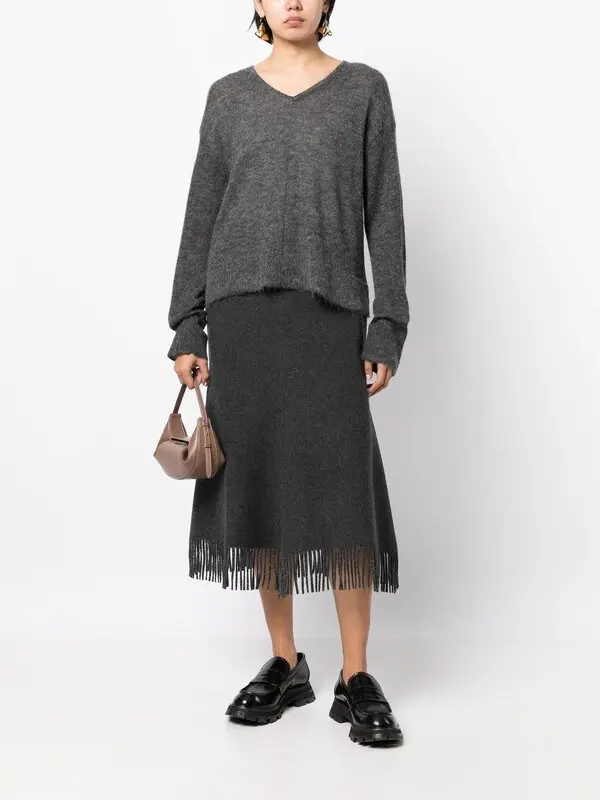 Goen.j V-neck Knitted Sweater - Grey