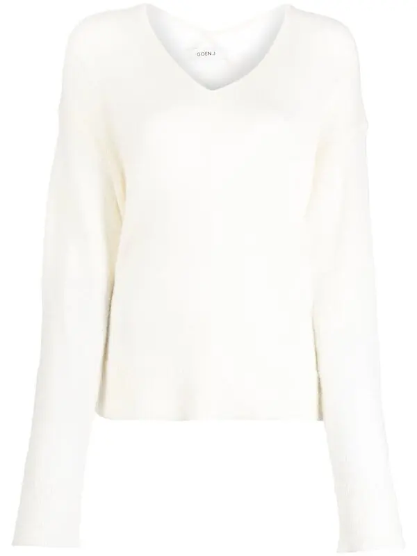 Goen.j V-neck Knitted Sweater - White