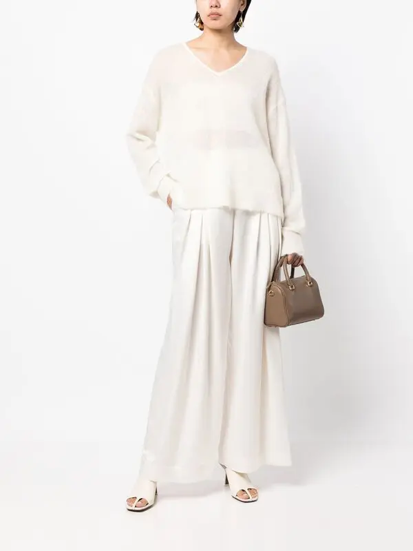 Goen.j Pleated Wide Leg Trousers - White