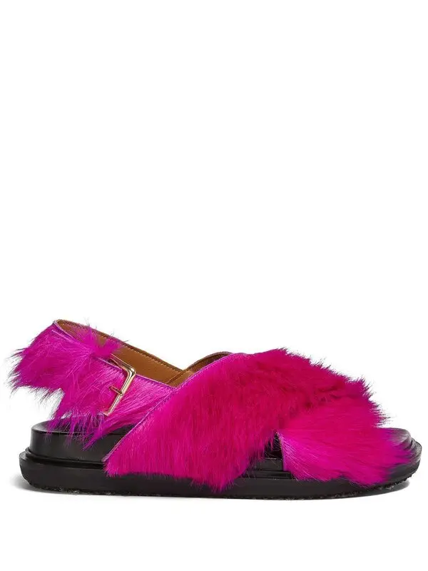 Marni Fussbett Faux-Fur Sandals In Pink - 60% Off | Editorialist display picture 1