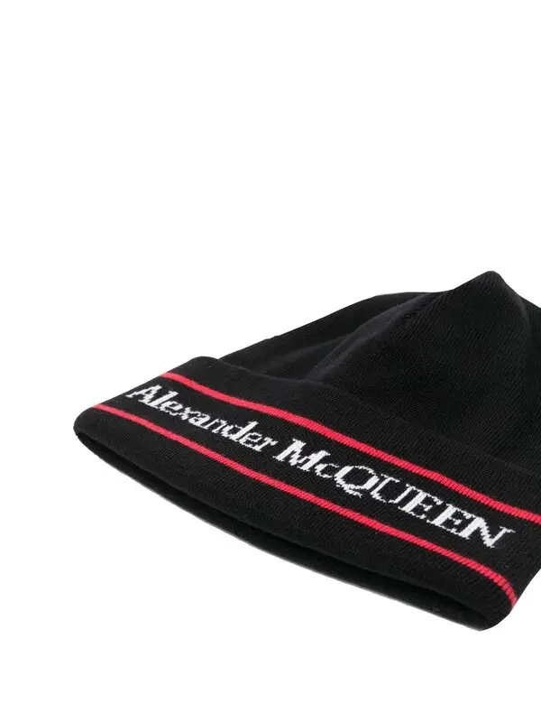 Alexander Mcqueen Logo Intarsia-Knit Cashmere Beanie In  display picture 2