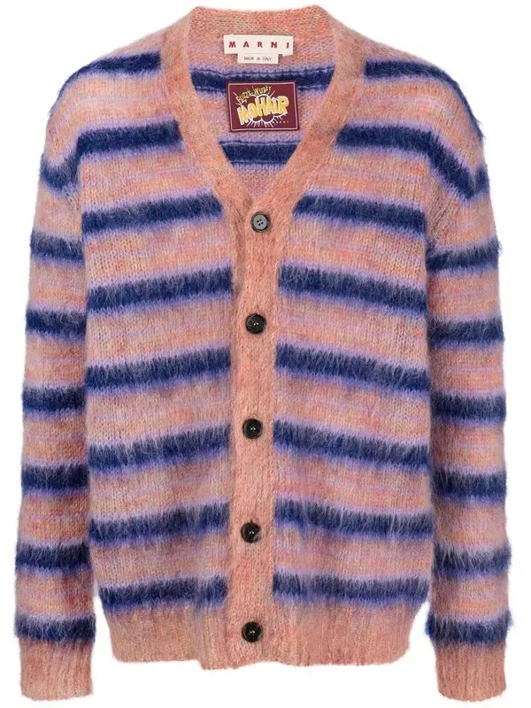 Marni Striped Mohair-blend Cardigan - Pink