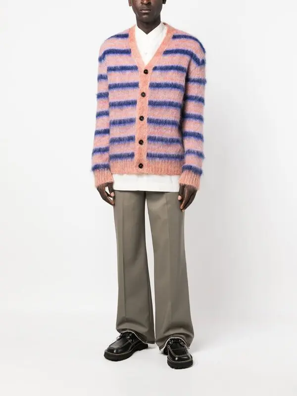 Marni Striped Mohair-blend Cardigan - Pink
