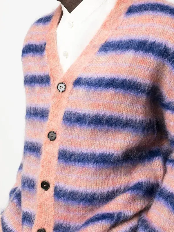 Marni Striped Mohair-blend Cardigan - Pink