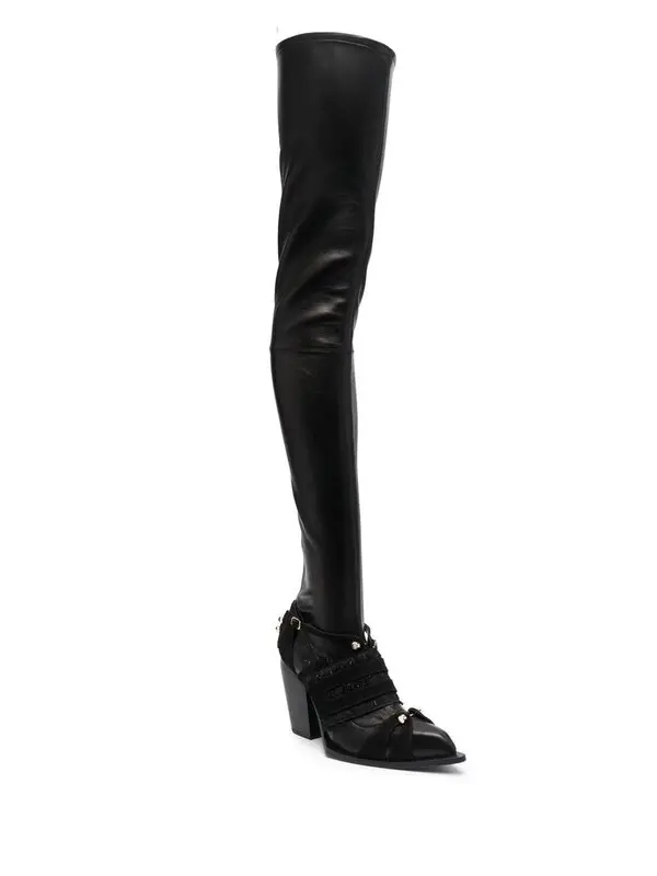 HARDOT Fringed-panel Thigh Boots